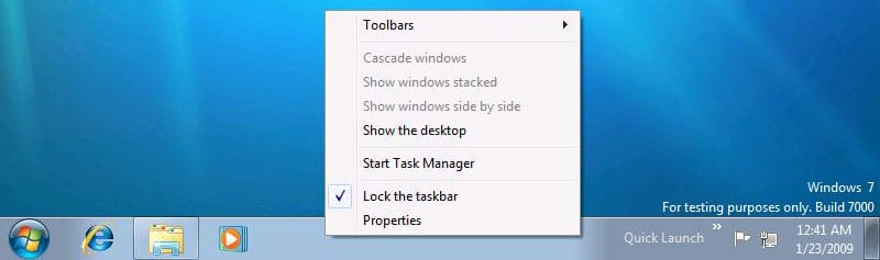 Adding the Quick Launch toolbar to Windows 7 Taskbar