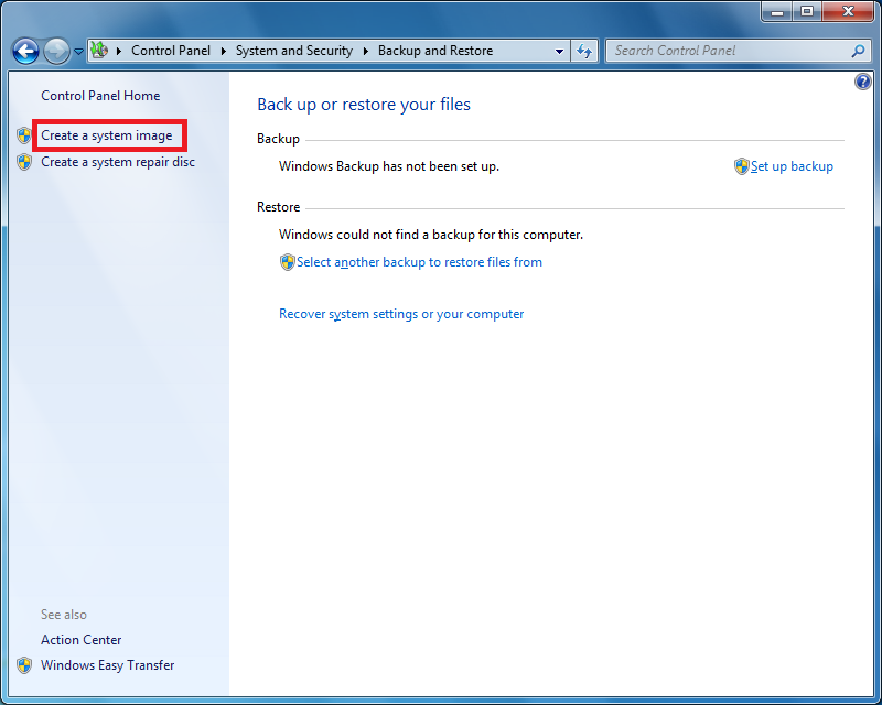 Back Up Windows 7 by Creating a System Image