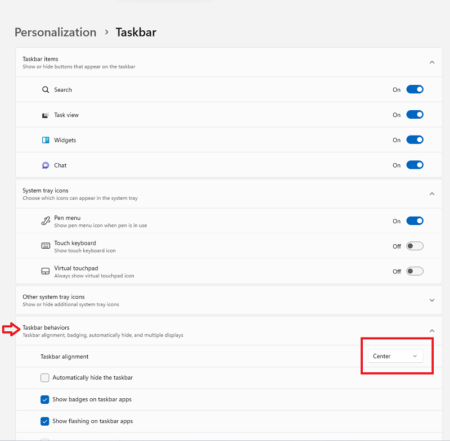 Change Taskbar Alignment in Windows 11