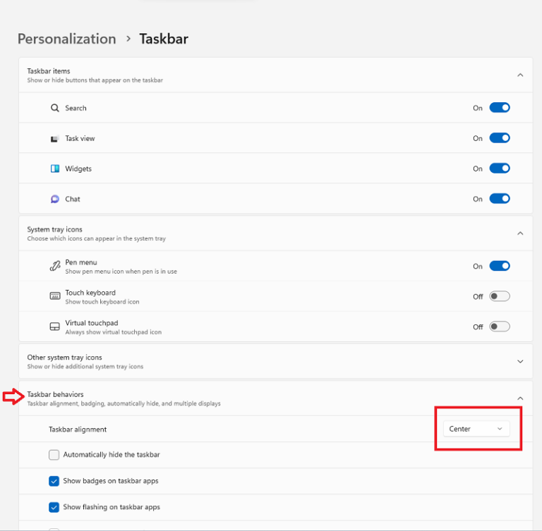 Change Taskbar Alignment in Windows 11