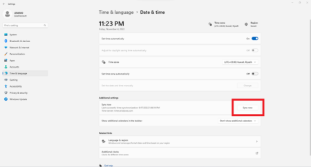 Sync Clock Time with Internet Time Server in Windows 11