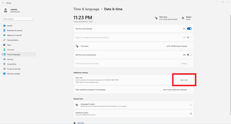 Sync Clock Time with Internet Time Server in Windows 11