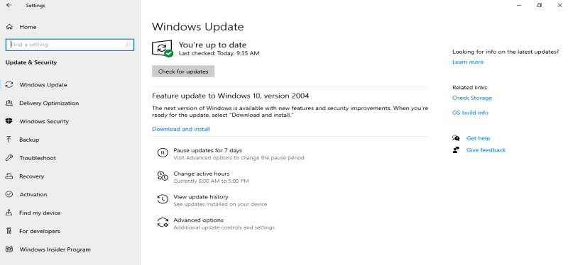 Installing Windows 10 Feature Update Version 2004
