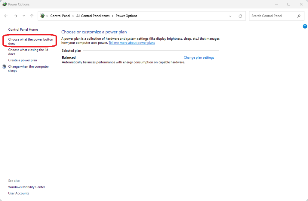 Change Lid Close Action in Windows 11
