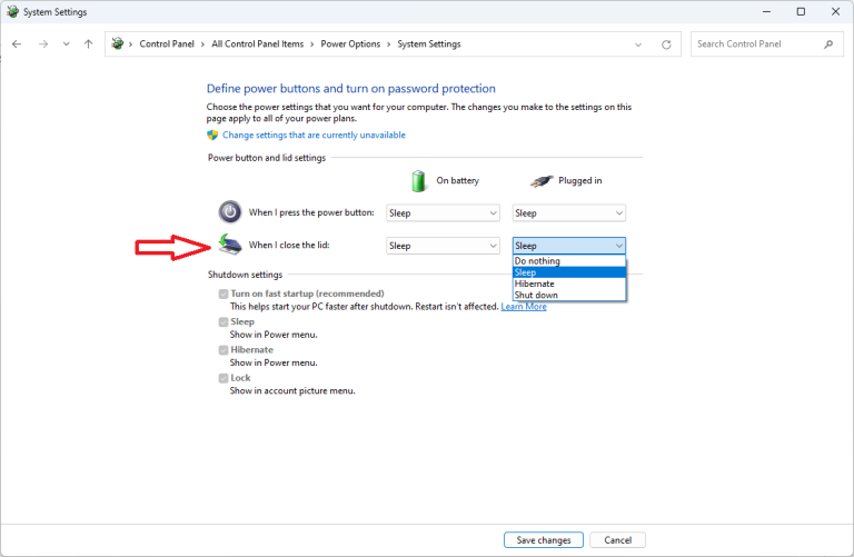 Change Lid Close Action in Windows 11