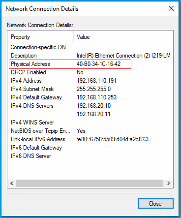 How To Find The MAC/Physical Address In A Windows 10 Computer